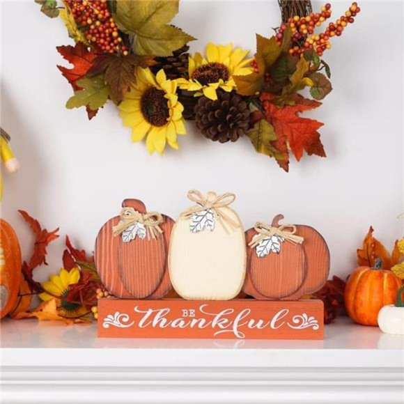 Accents | Large Wooden Pumpkin Sign Block Set Fall Decor With Autumn ...